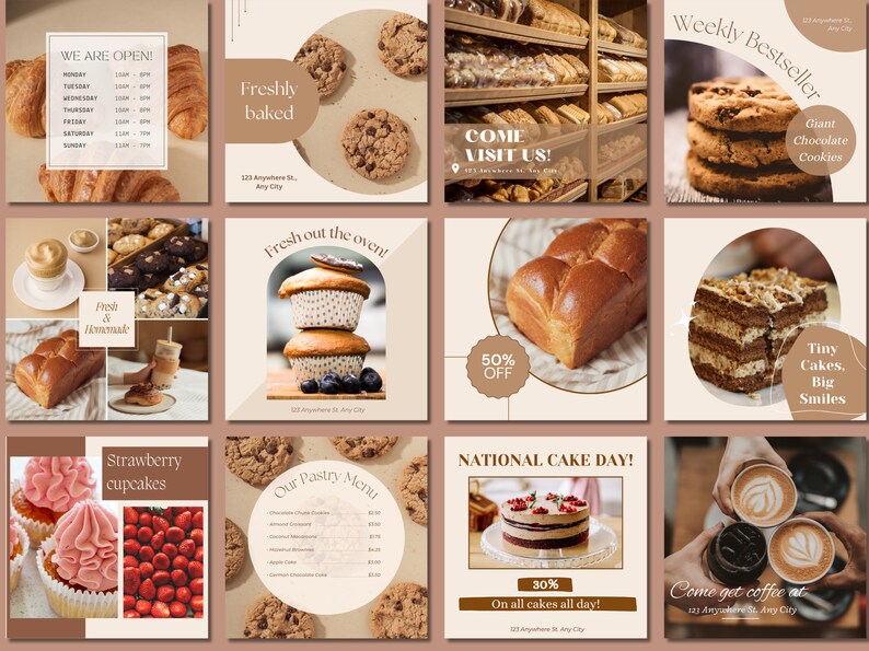 Bakery Instagram Post Templates, Bakery Social Media Templates, Cake ...