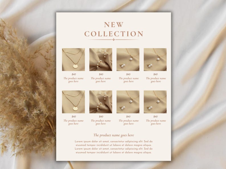 Jewelry Line Sheet Catalog Template for Jewelry Business, Jewelry ...