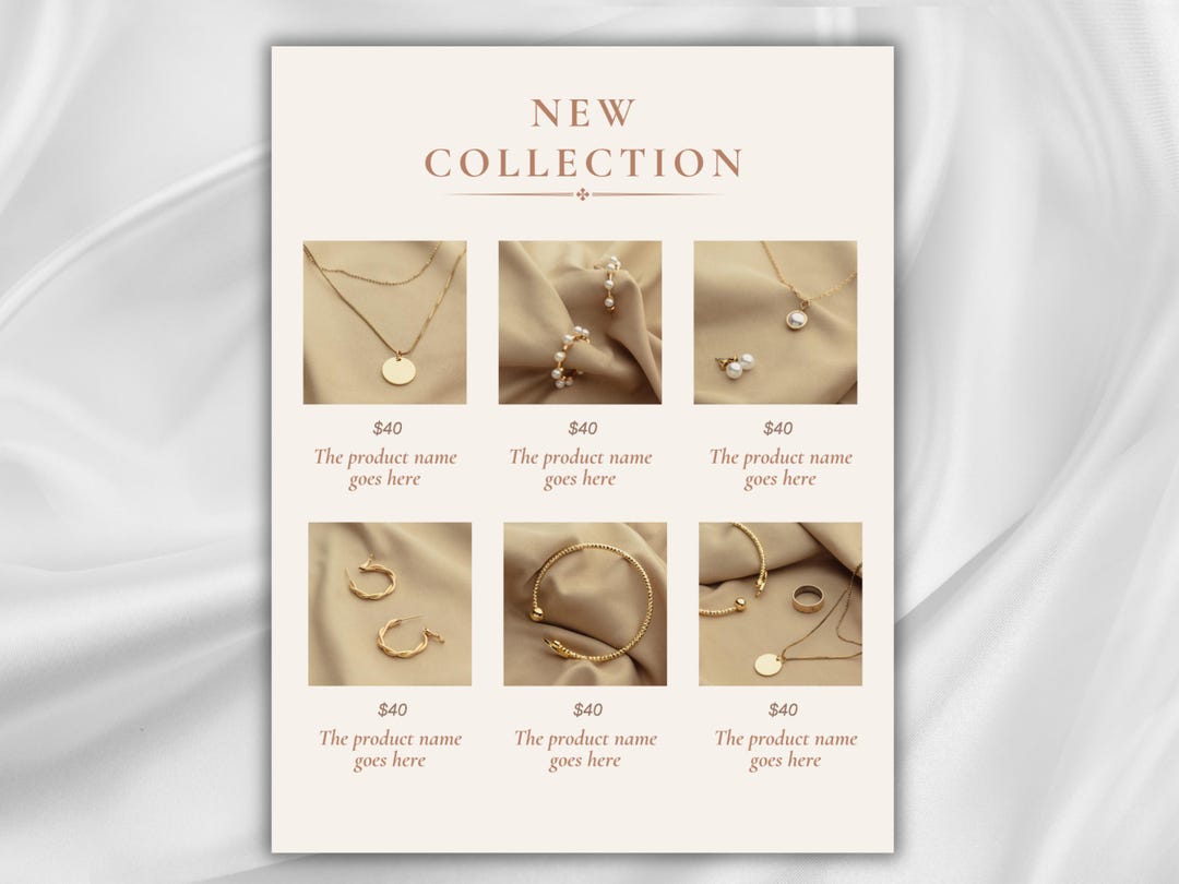 Jewelry Line Sheet Template, Jewelry Business Catalog Template Price ...