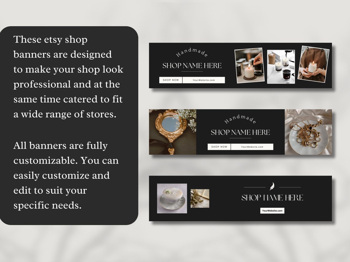 Etsy Shop Banner Black Templates Canva, Dark Shop Banner, Sell on Etsy ...