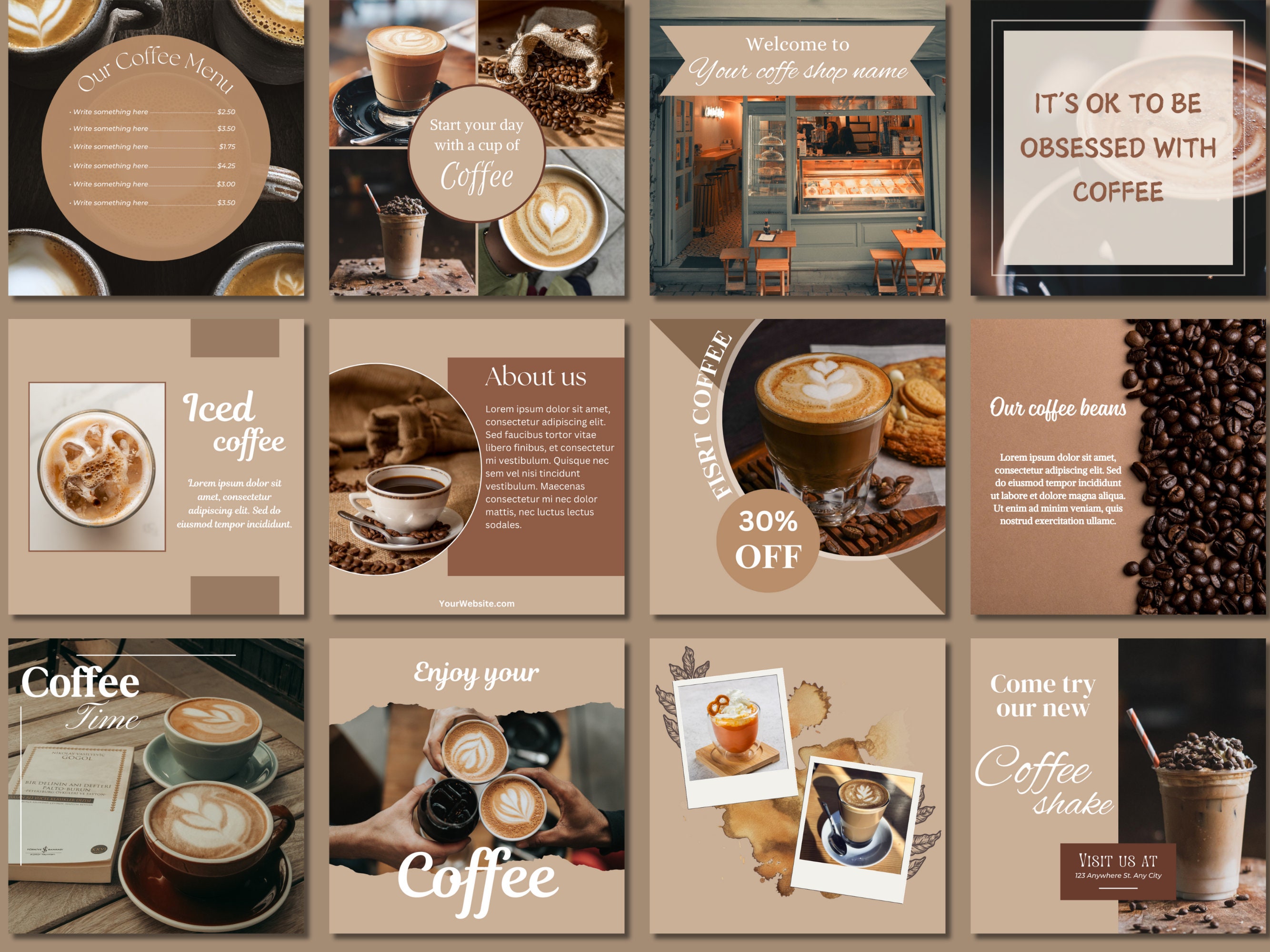 Coffee Shop Instagram Post Templates Barista, Coffee Business Templates ...