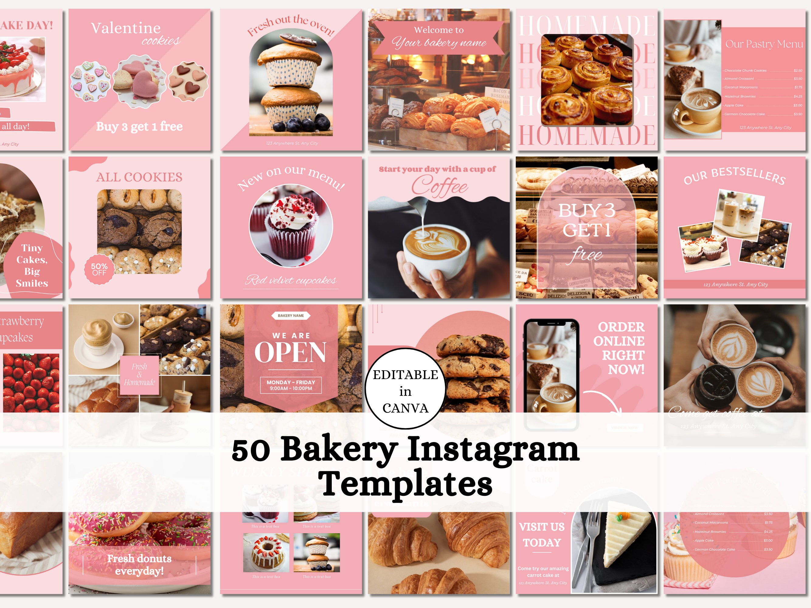 Pink Bakery Instagram Post Templates, Bakery Business Marketing, Cake ...