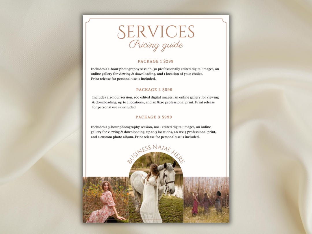 Photography Pricing List Guide Template Canva, Price Sheet Editable ...