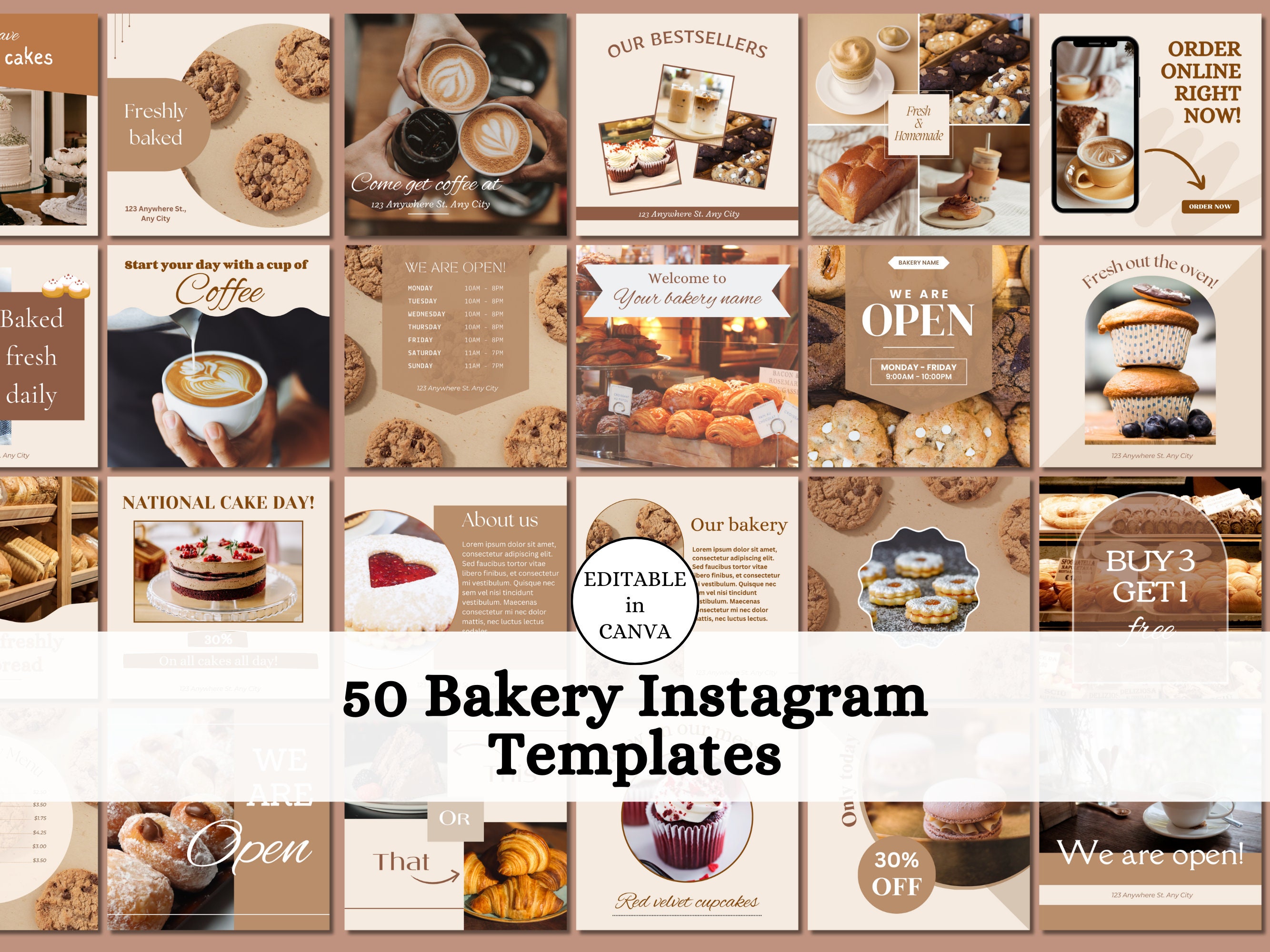 Bakery Instagram Post Templates, Bakery Social Media Templates, Cake ...