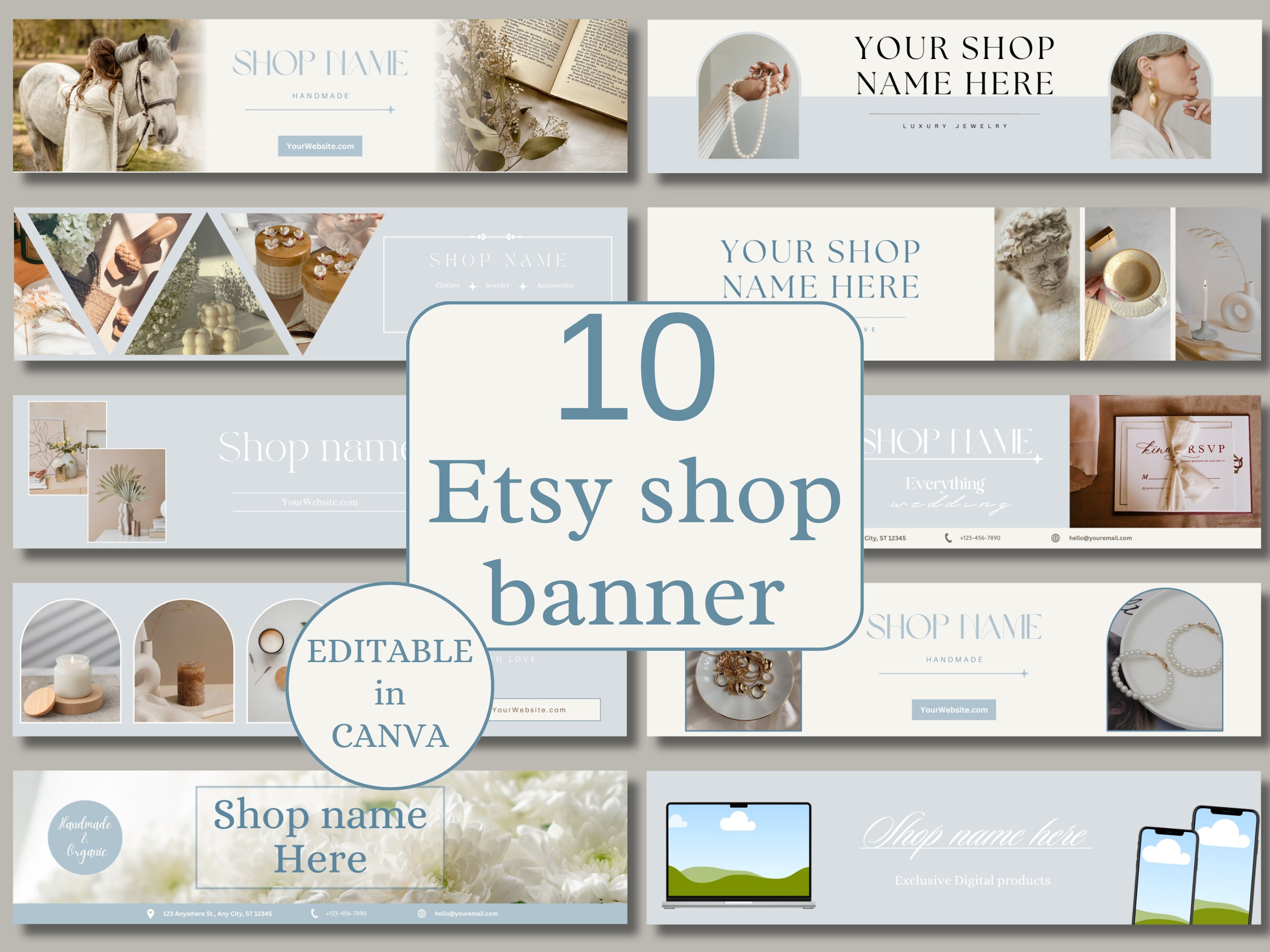 Etsy Shop Banner Modern, Blue Etsy Shop Kit, Banner Templates Canva ...