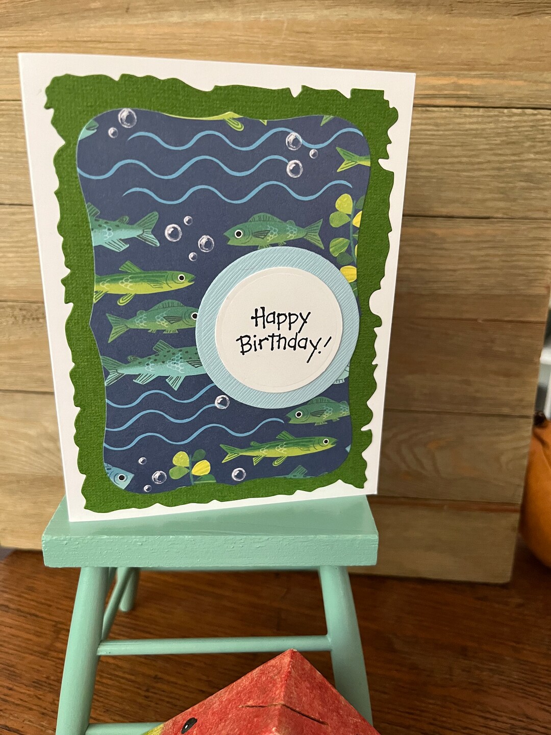 Handmade Birthday Card: Fish Patterned Paper, Stamped Sentiment - Etsy