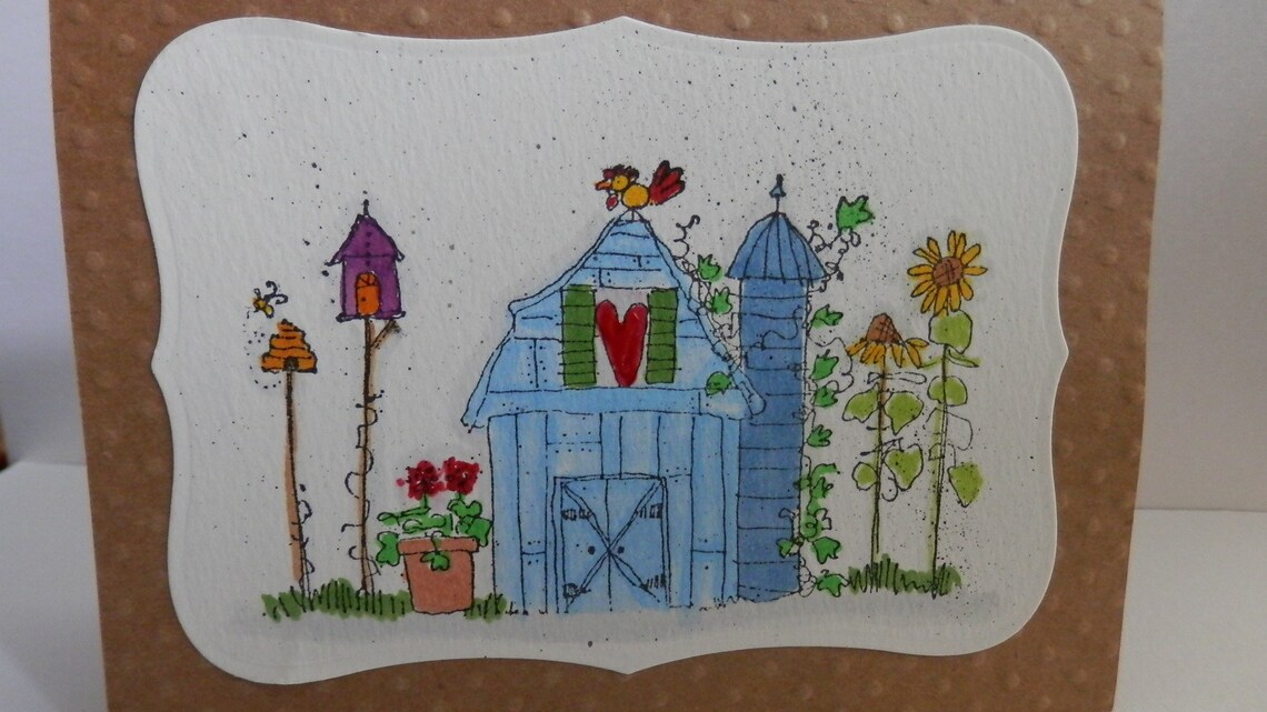 Rustic Barn Greeting Card Handmade Note Card Blank Inside Watercolored ...