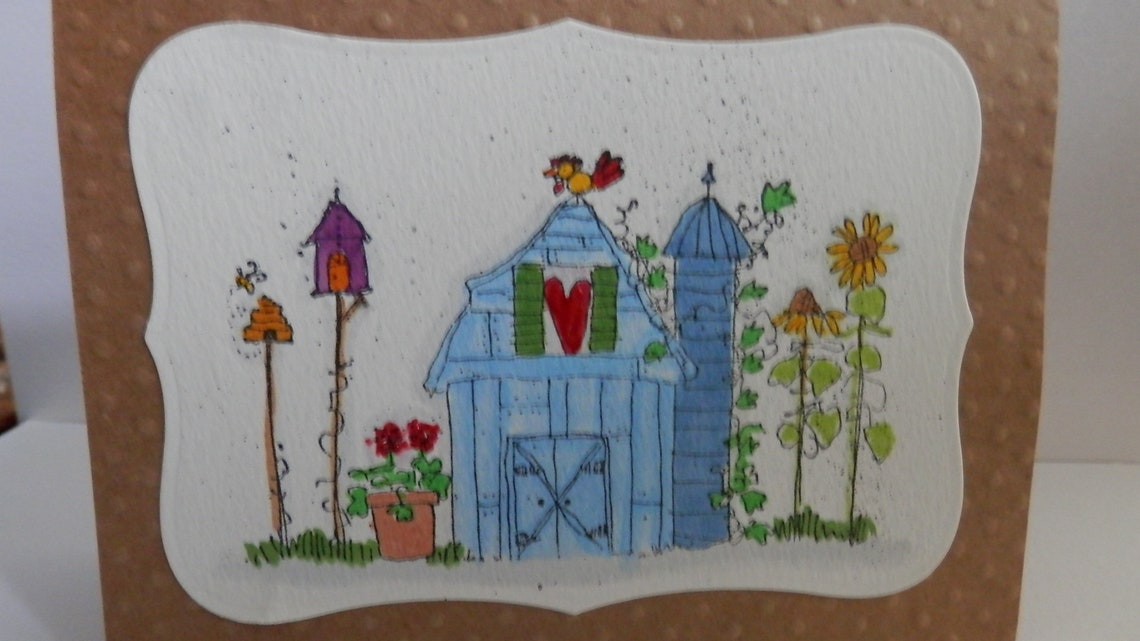 Rustic Barn Greeting Card Handmade Note Card Blank Inside Watercolored ...