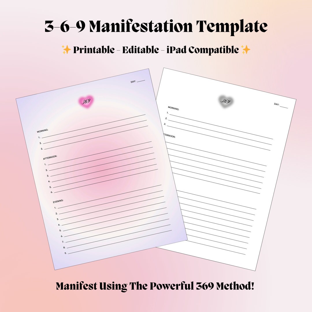 369 Manifestation Template, Digital Download Manifestation Worksheet ...