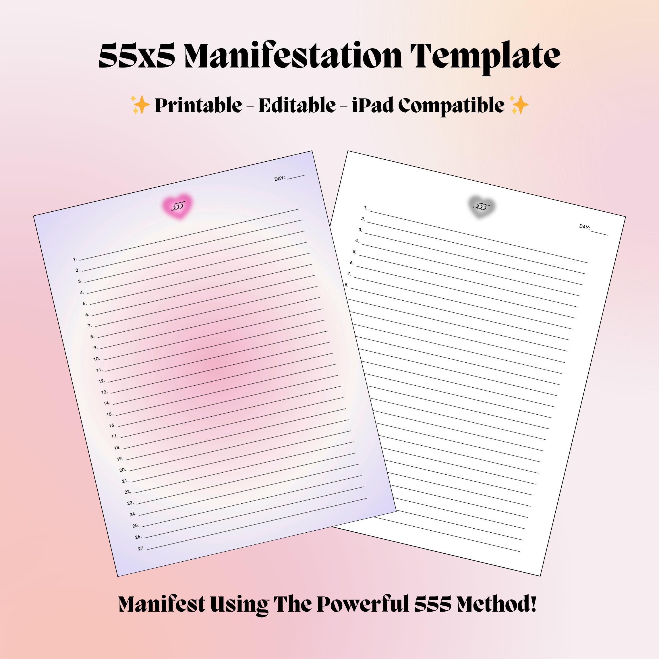 55x5 Manifestation Template, Digital Download Manifestation Worksheet ...