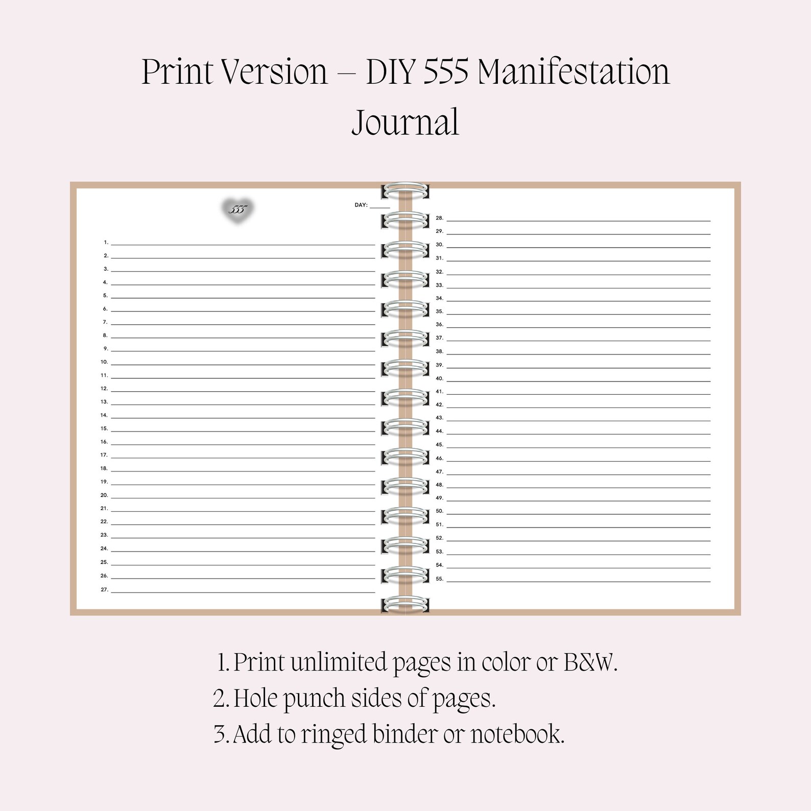 55x5 Manifestation Template, Digital Download Manifestation Worksheet ...