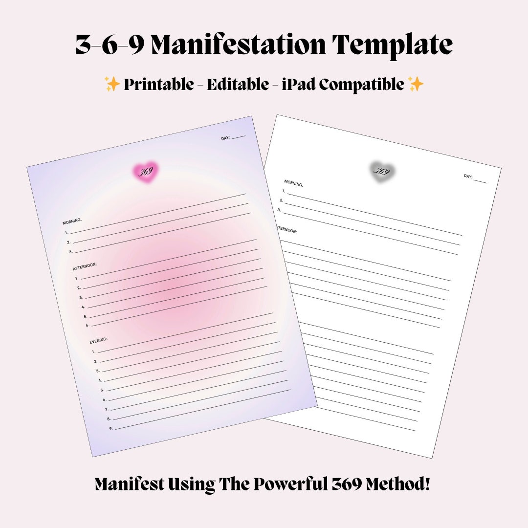 369 Manifestation Template, Digital Download Manifestation Worksheet ...