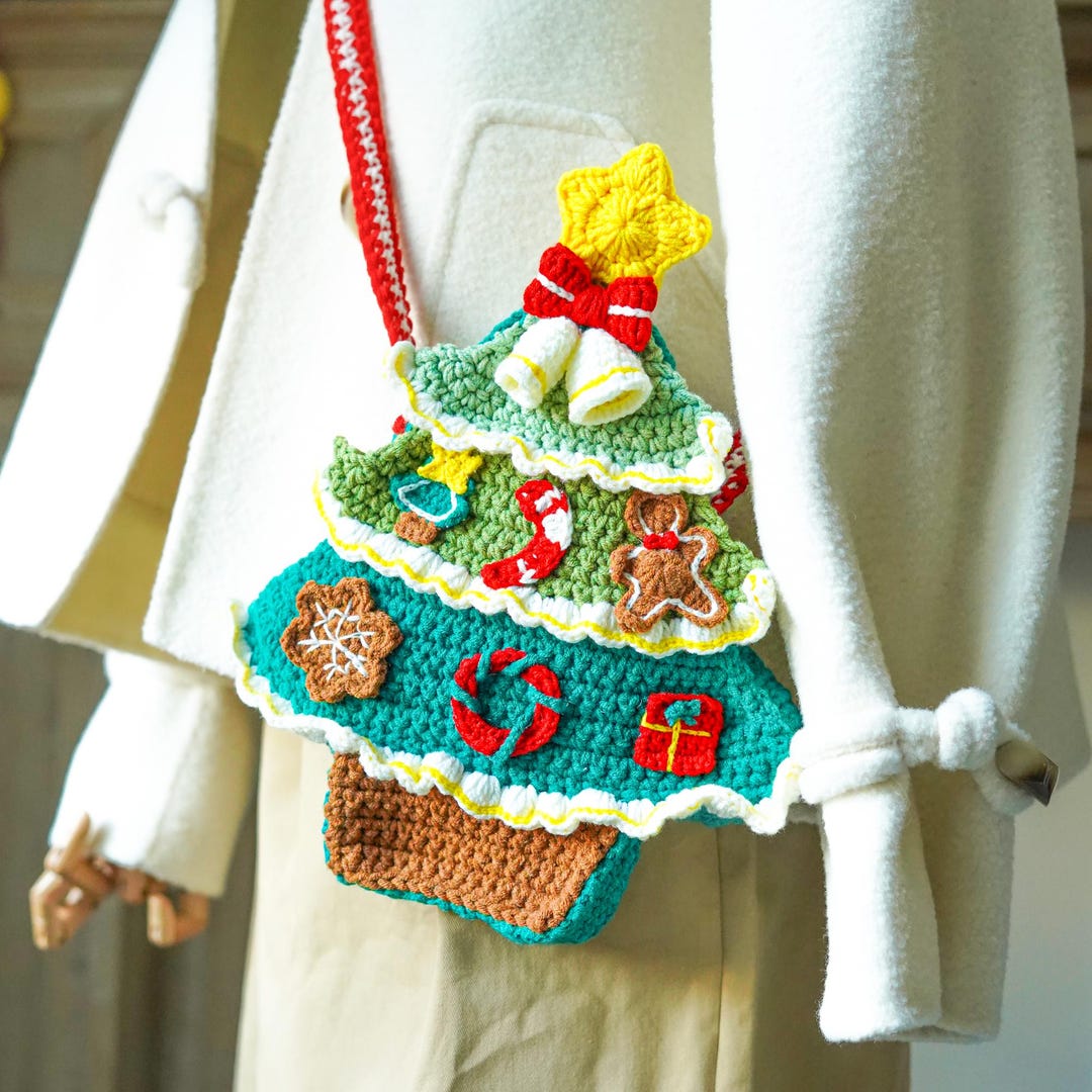 Crochet Christmas Tree Crossbody Bag With Zipper | Handmade Holiday Bag ...