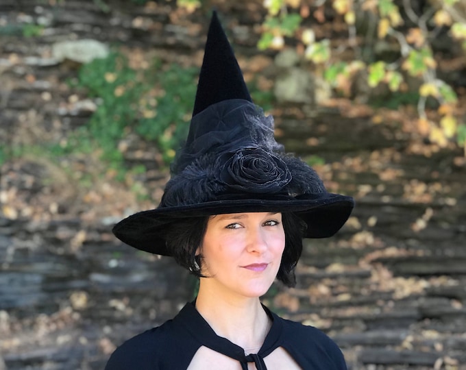 Witch Hat, Halloween Costume Hat, Black Velvet Witches Hat, Adult ...