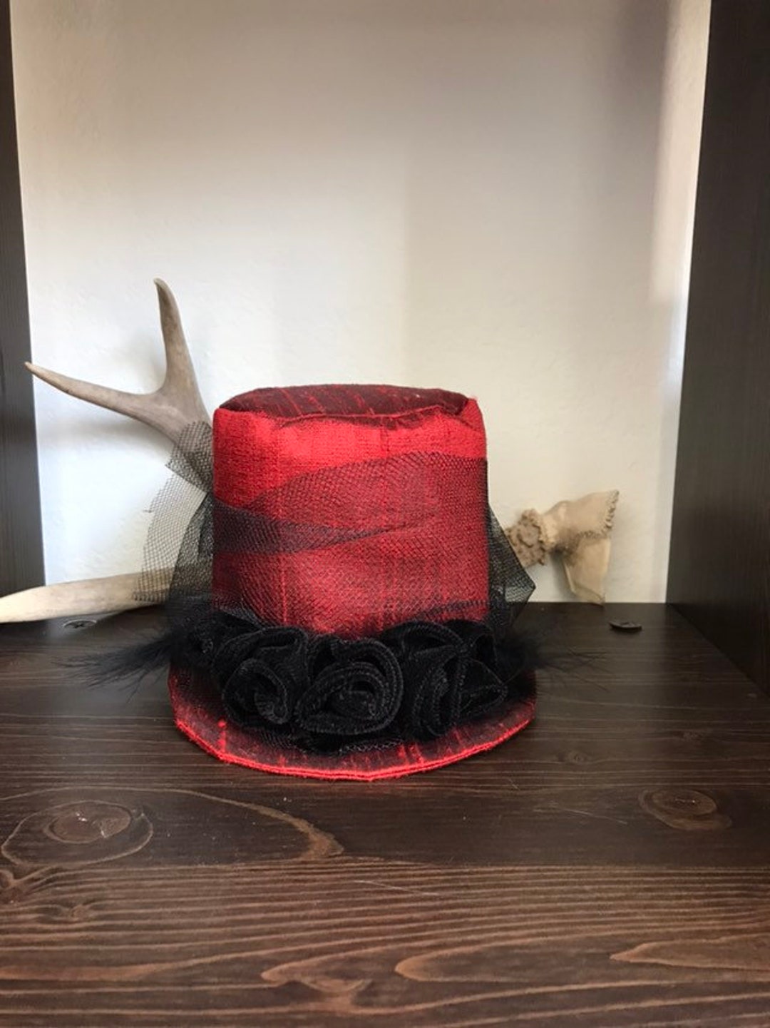 Elegant Red Mini Top Hat, Mad Hatter Mini Hat, Steampunk Fascinator ...