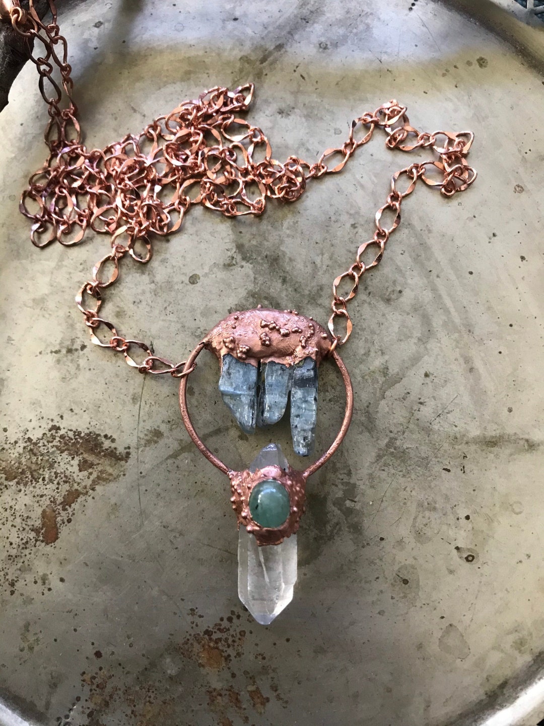 Quartz Crystal and Kyanite Copper Amulet Necklace - Etsy