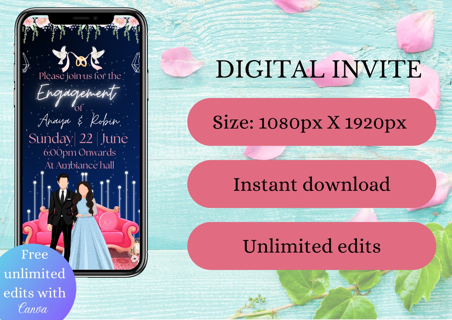 Engagement Invitation, Roka Invite, Indian Engagement Invitation Card ...