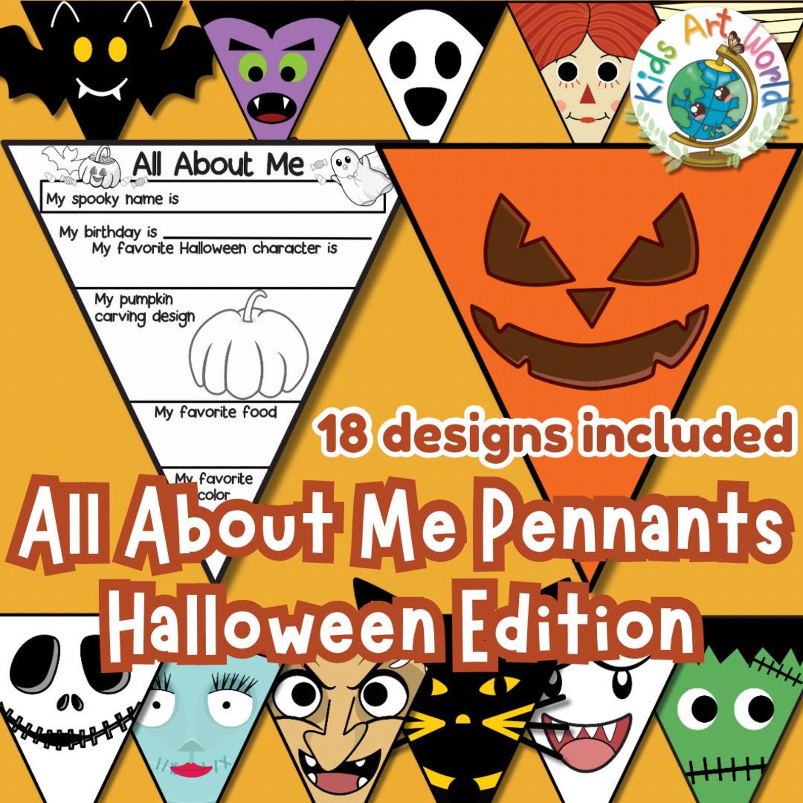 Halloween Activity All About Me Pennants Writing Activity Classroom ...