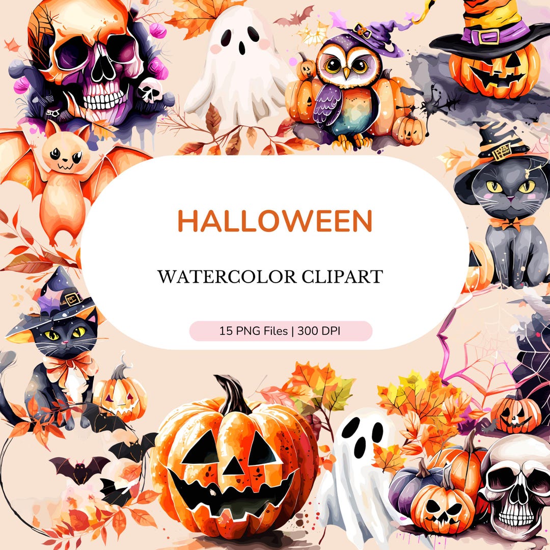 Halloween Themed Clipart | Pastel Halloween | Watercolor PNG ...