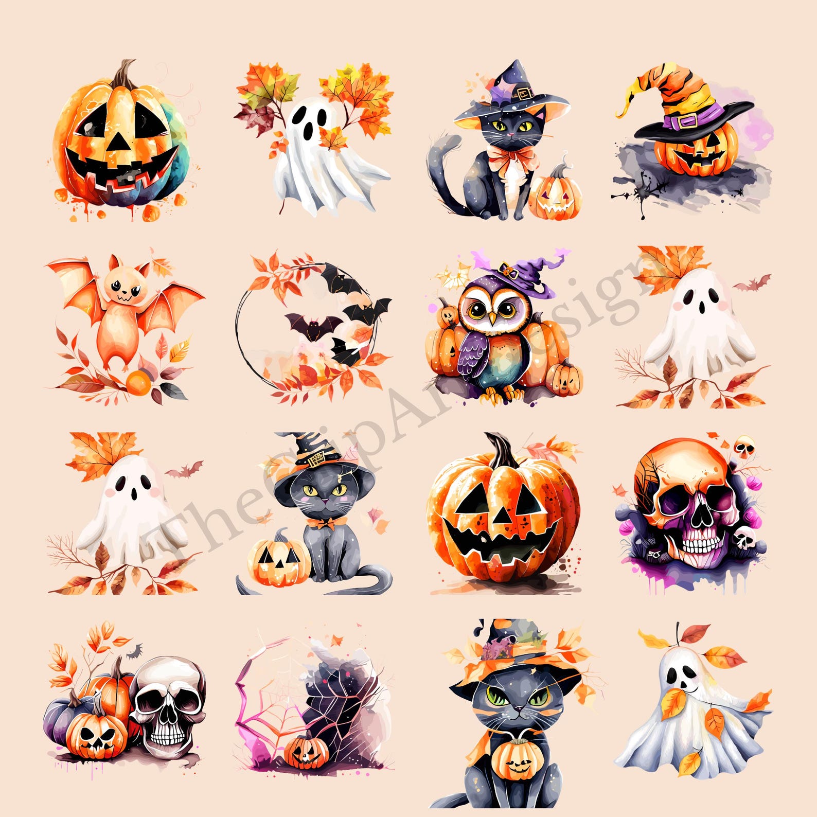 Halloween Themed Clipart | Pastel Halloween | Watercolor PNG ...