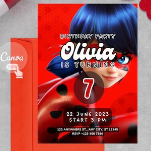 Editable Miraculous Ladybug and Cat Noir Birthday Invitation Miraculous ...