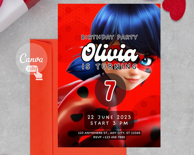 Editable Miraculous Ladybug and Cat Noir Birthday Invitation Miraculous ...