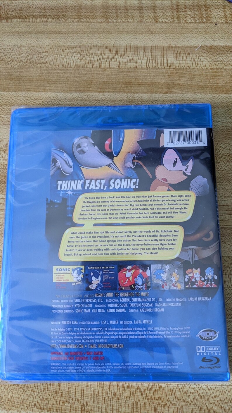 Sonic the Hedgehog the Movie 2004 Ova Blu Ray - Etsy