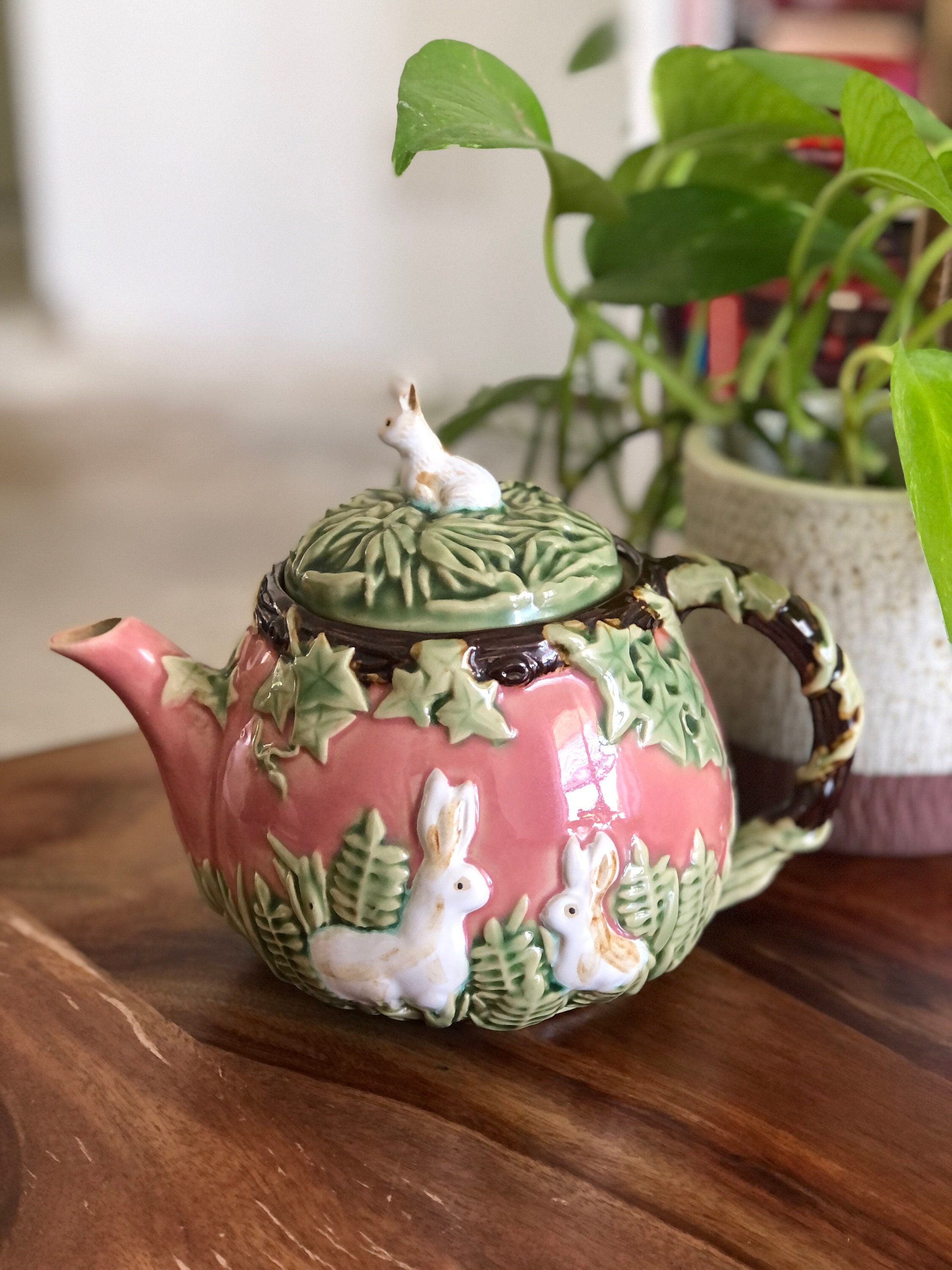 Majolica Bunny Teapot - Etsy