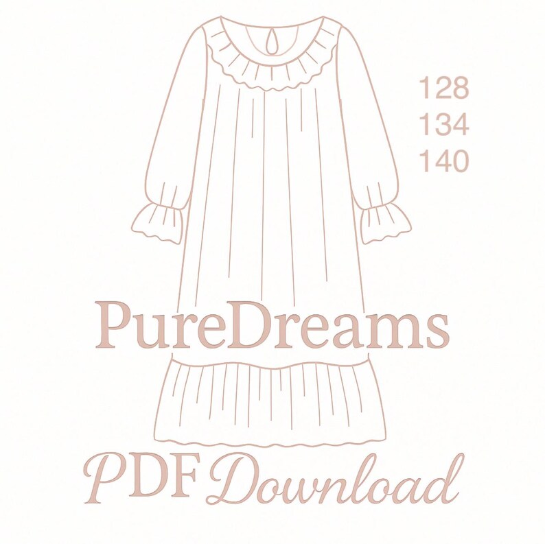 Girls' Nightgown PDF Sewing Pattern – Ruffled Yoke, Sizes 8-10 (digital ...