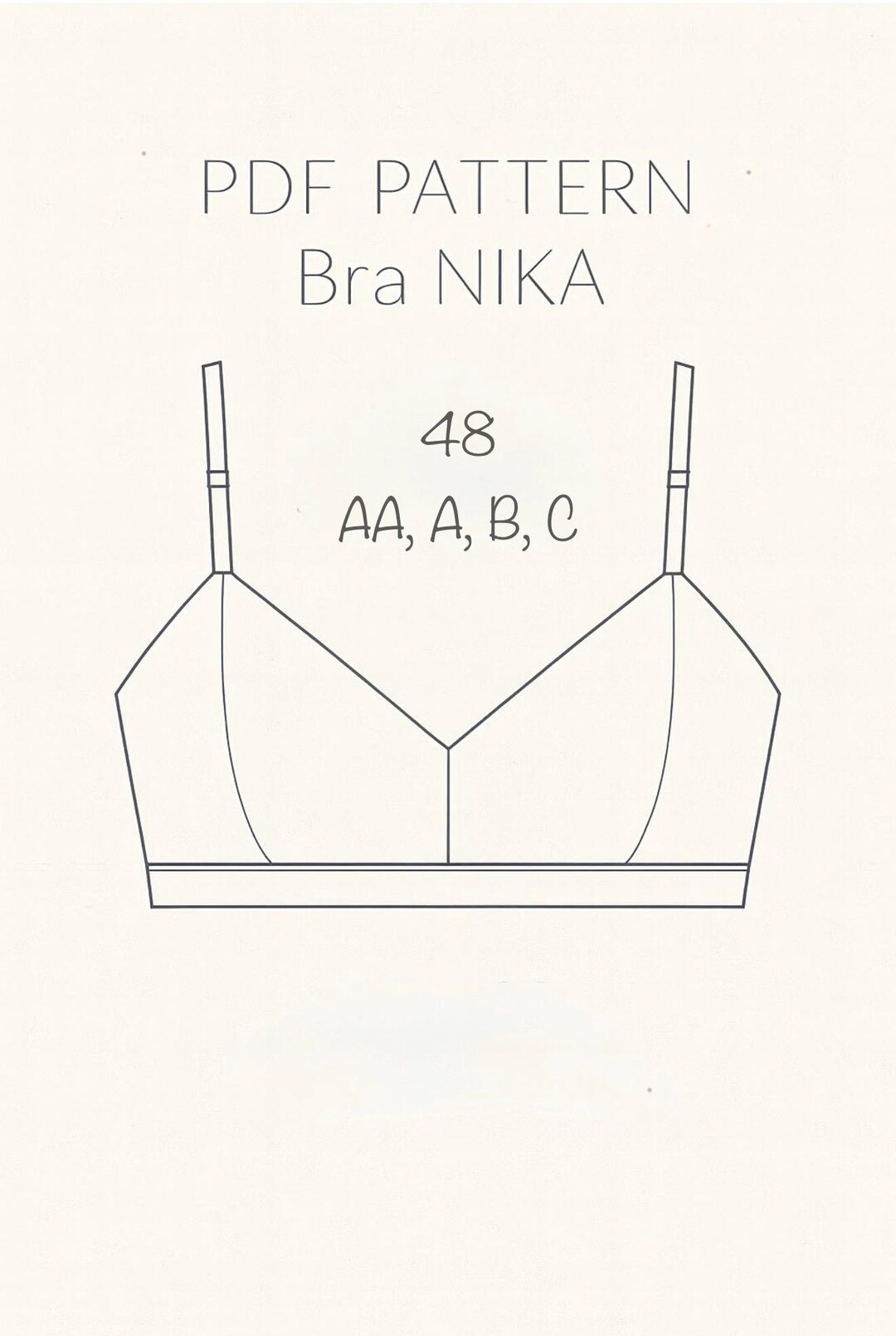 Bra NIKA PDF Pattern for Sewing 48 (AA, A, B, C) | Wireless Bralette ...