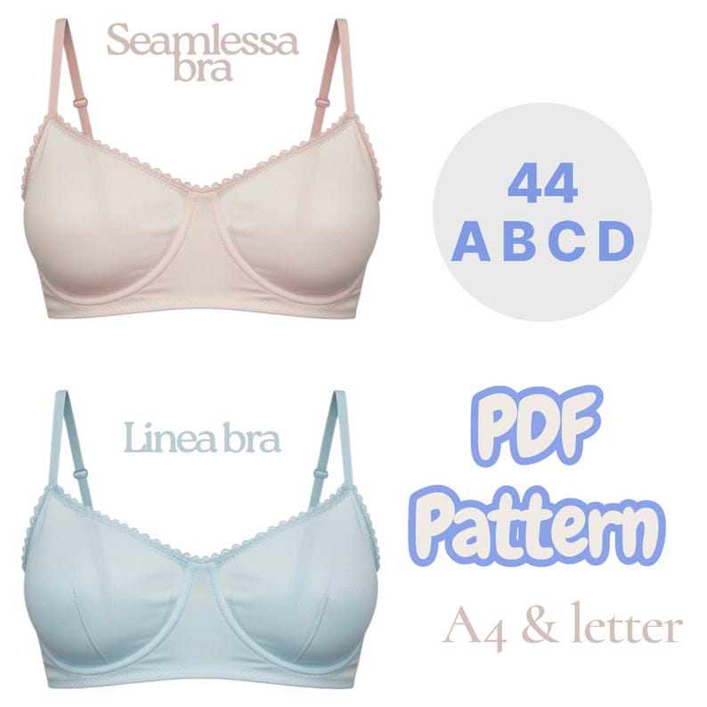 Bra Sewing Pattern 44 (A, B, C, D)• Two-in-one: Seamless Cup + Linea ...