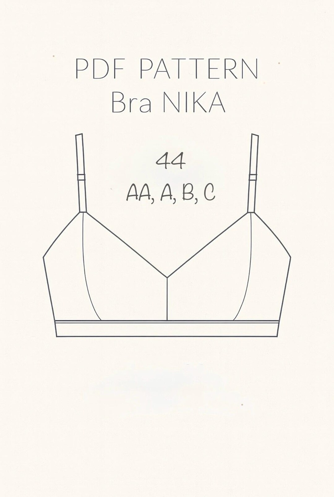 Bra NIKA PDF Pattern for Sewing 44 (AA, A, B, C) | Wireless Bralette ...