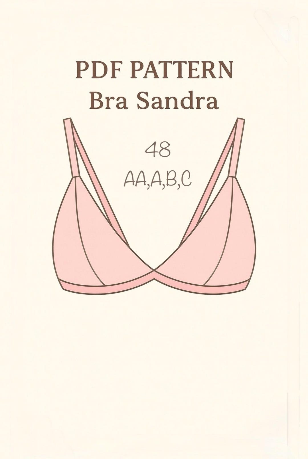 Bra SANDRA PDF Sewing Pattern 48 (AA,A,B,C) Simple Lingerie Pattern for ...