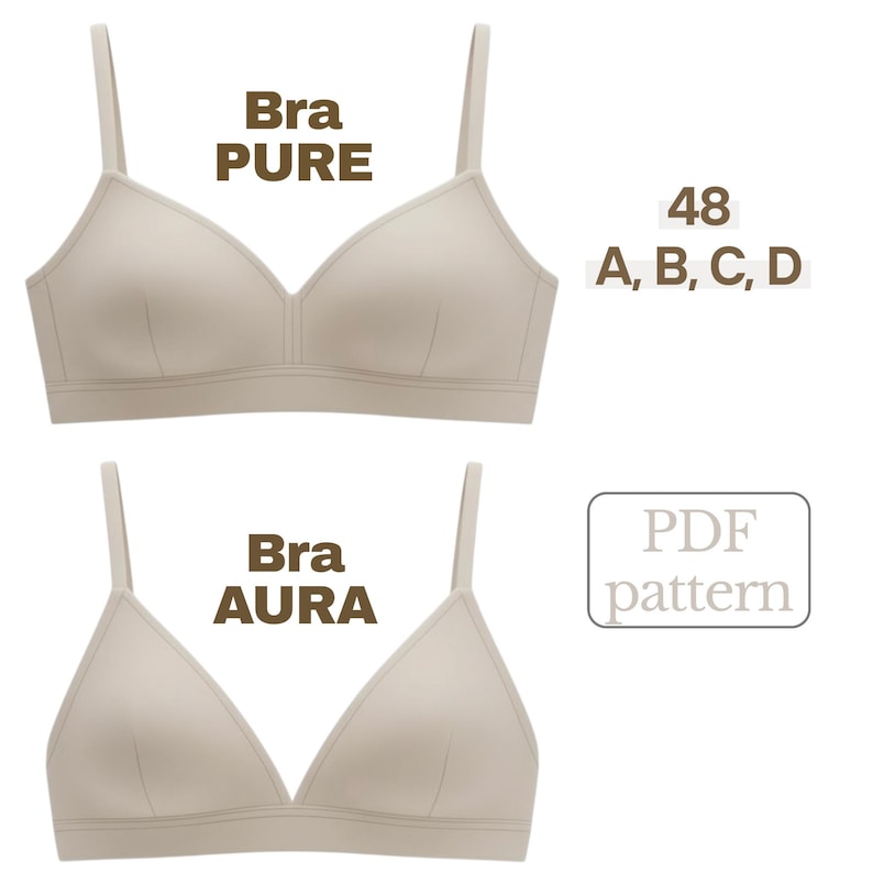 Pure and Aura Bra Sewing Patterns 48 A, B, C, D | Soft Bra PDF Pattern ...