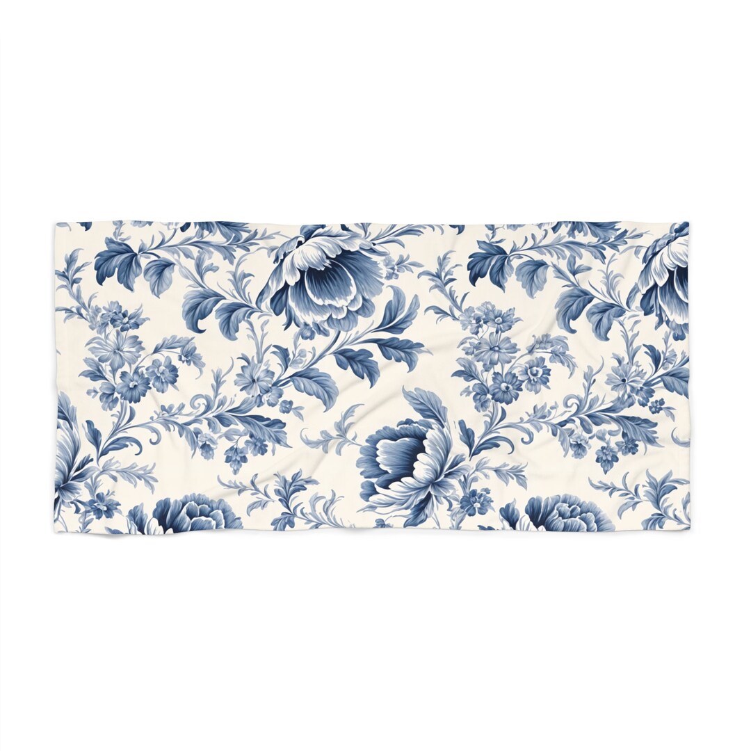 Modern Blue and White Floral Beach Towel, Beach Summer Gear, Blue Pool ...