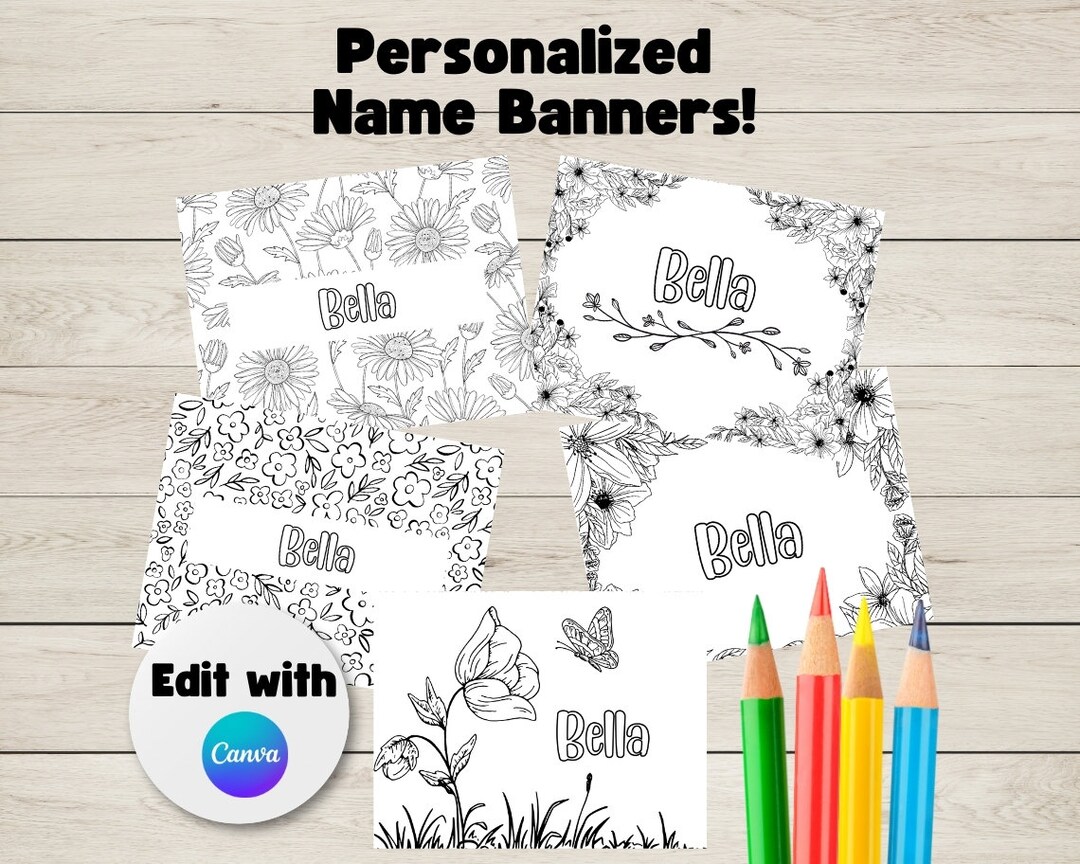 Personalized Floral Coloring Book: Editable Canva Template | Custom ...