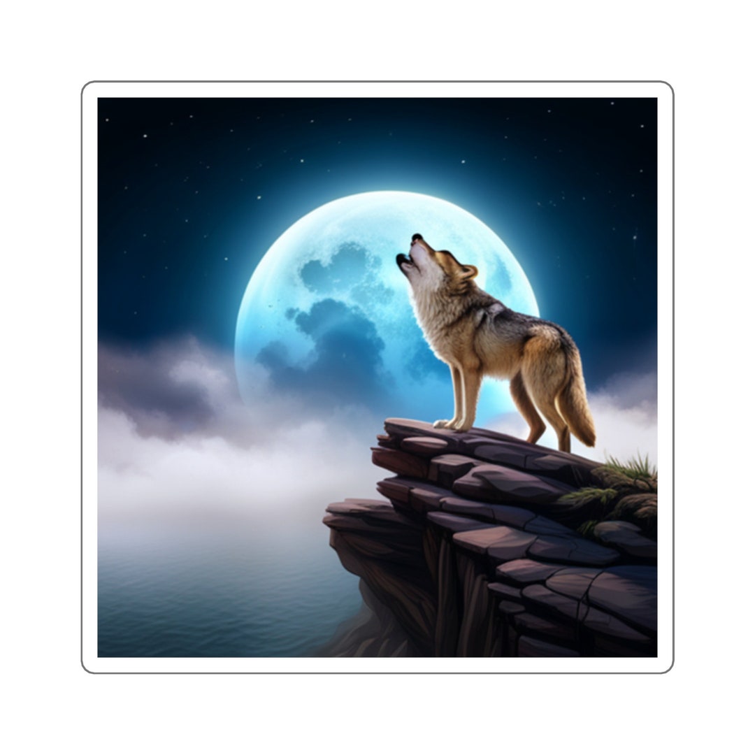 Wolf Blue Moon Vinyl Indoors Only Square Stickers - Etsy