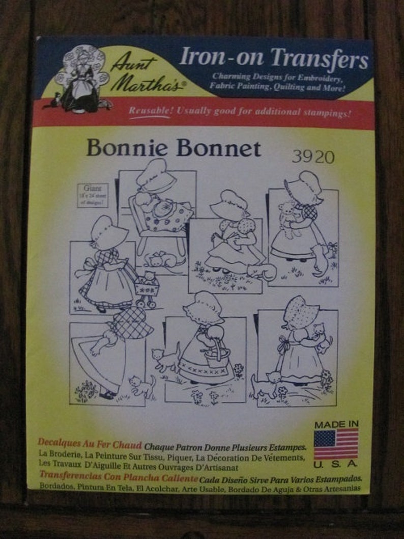 Aunt Martha's Iron on Transfers Bonnie Bonnet 3920 Brand New - Etsy