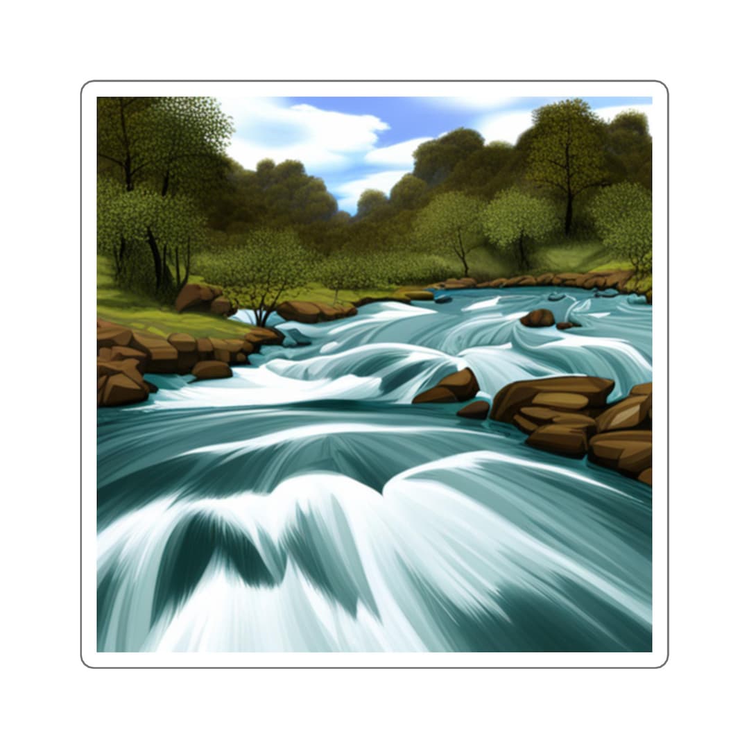 Water Flowing Indoors Square Stickers, Nature Sticker, Waterproof Decal ...
