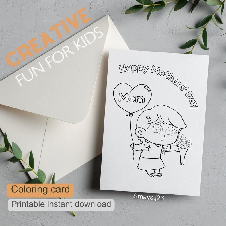 Kids Coloring Card Fun Activity Mother's Day, DIY Gift for Mom Download ...