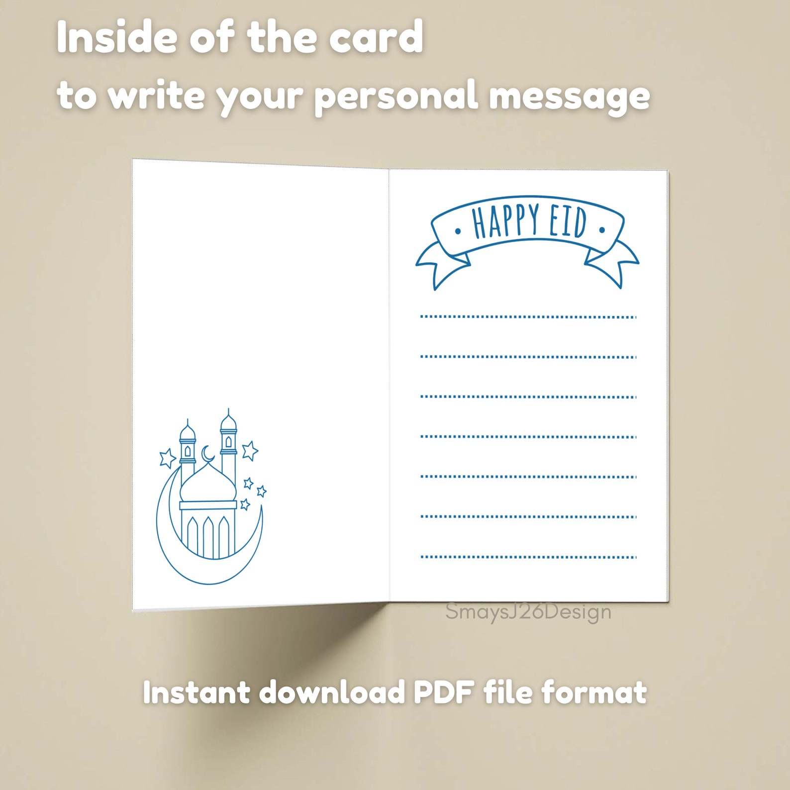 Eid Al Adha Mubarak, Happy Eid Ul Adha Greeting Card, Instant Download ...
