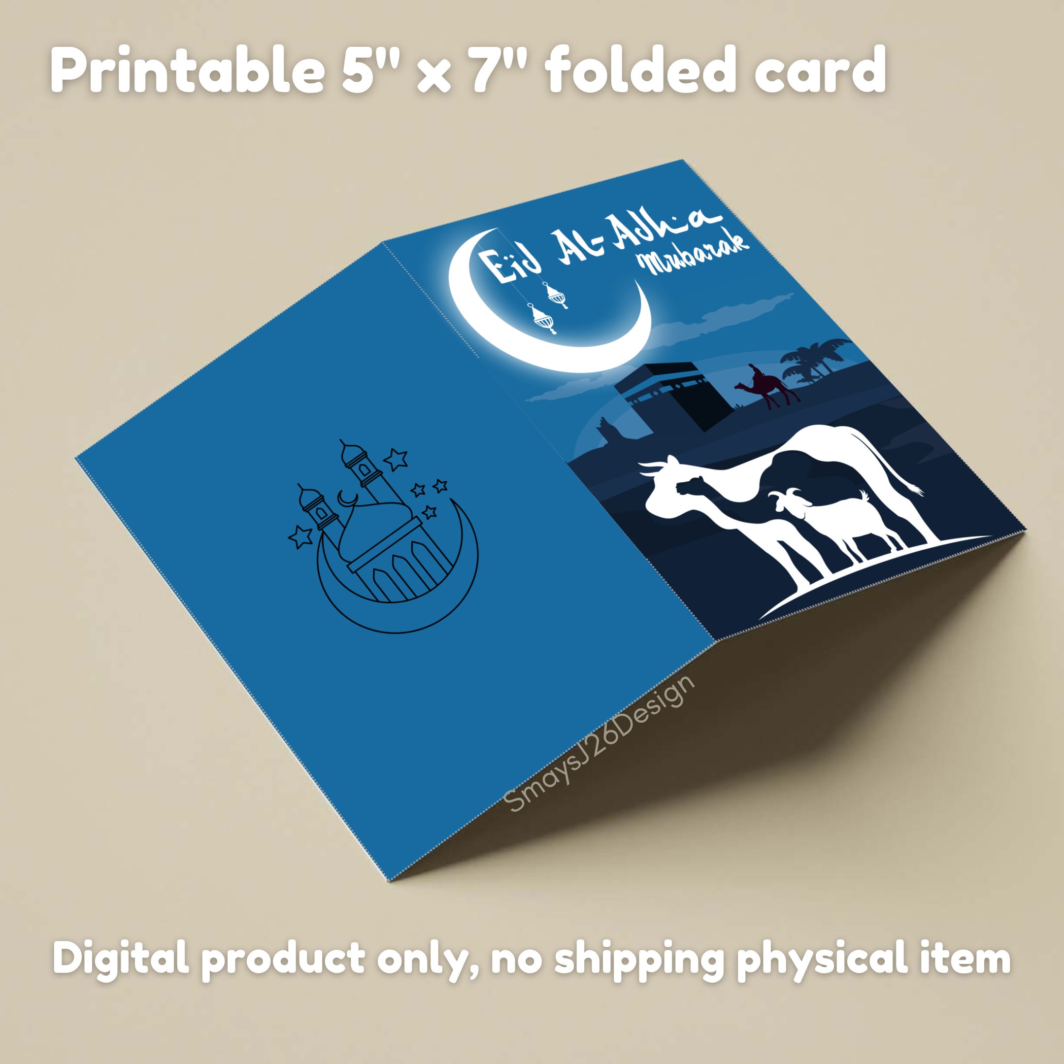 Eid Al Adha Mubarak, Happy Eid Ul Adha Greeting Card, Instant Download ...