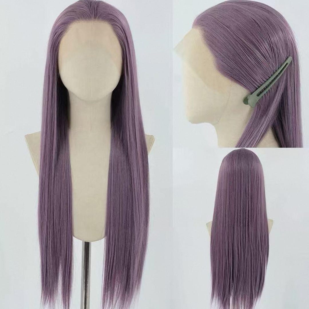 Long Straight Taro Purple Forehead Lace Natural Wig, Unisex Layered ...
