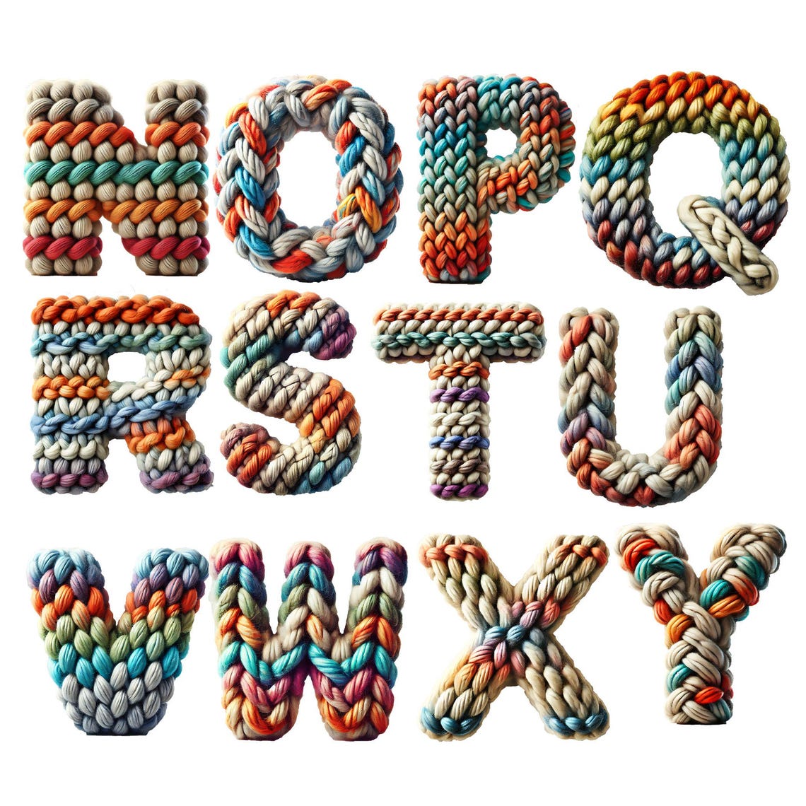 Cozy Knit Alphabet, Yarn Textured Letters, Knit Pattern Letters ...