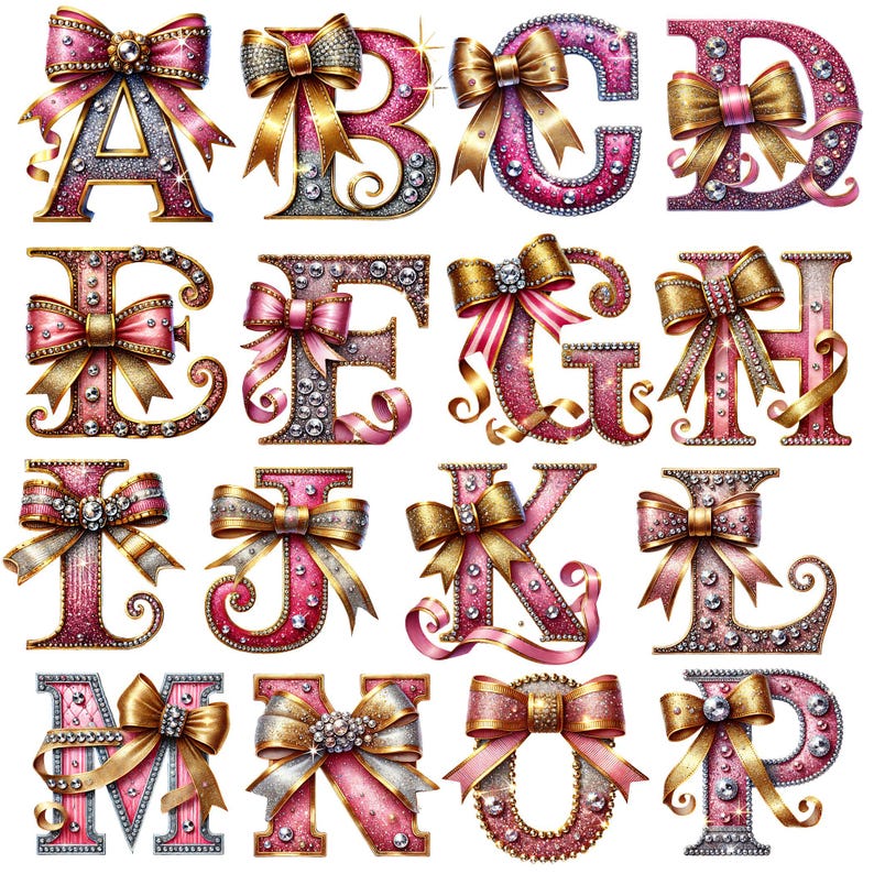 Glitter Bow Alphabet, Glamorous Letter, Elegant Monogram, Luxury Letter ...