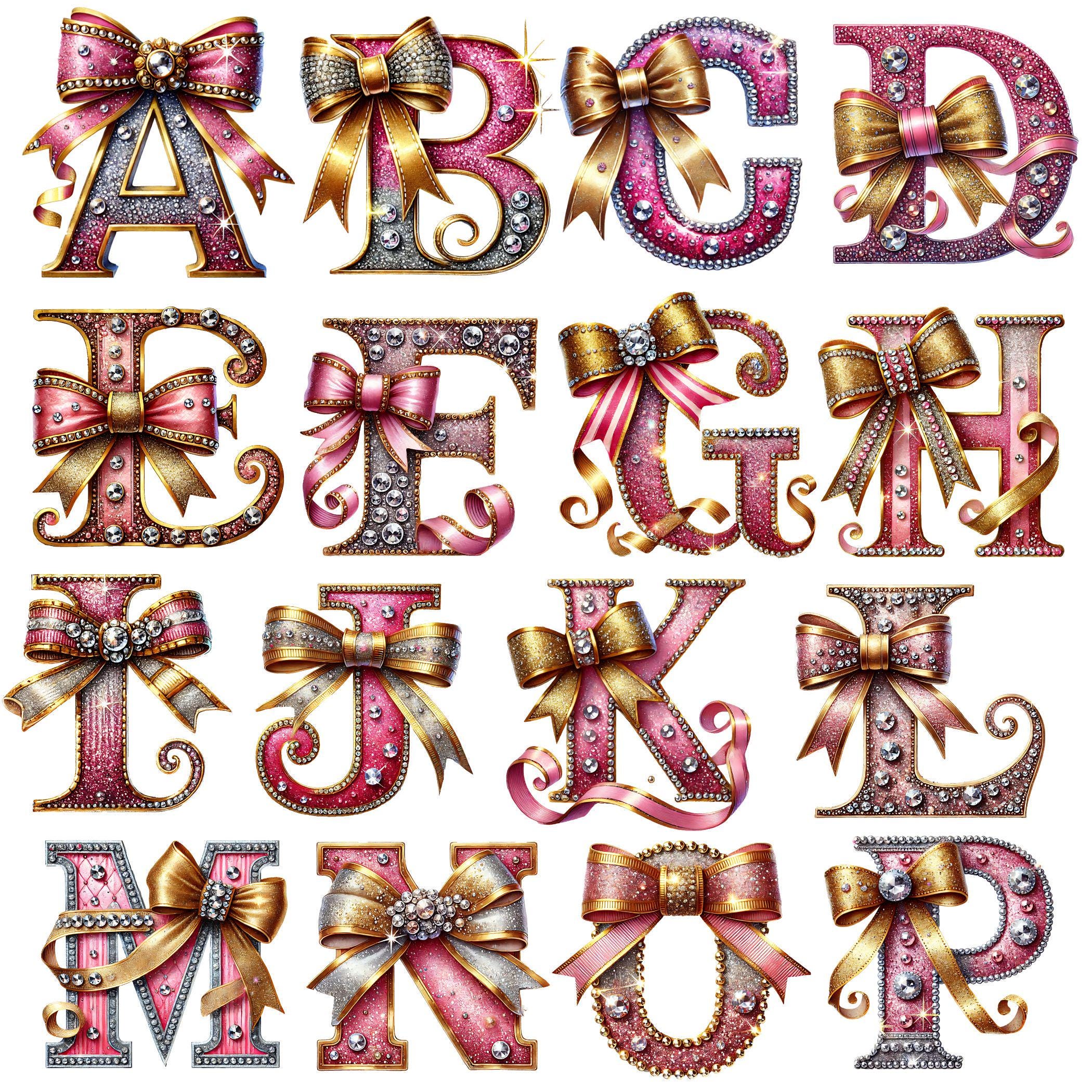 Glitter Bow Alphabet, Glamorous Letter, Elegant Monogram, Luxury Letter ...