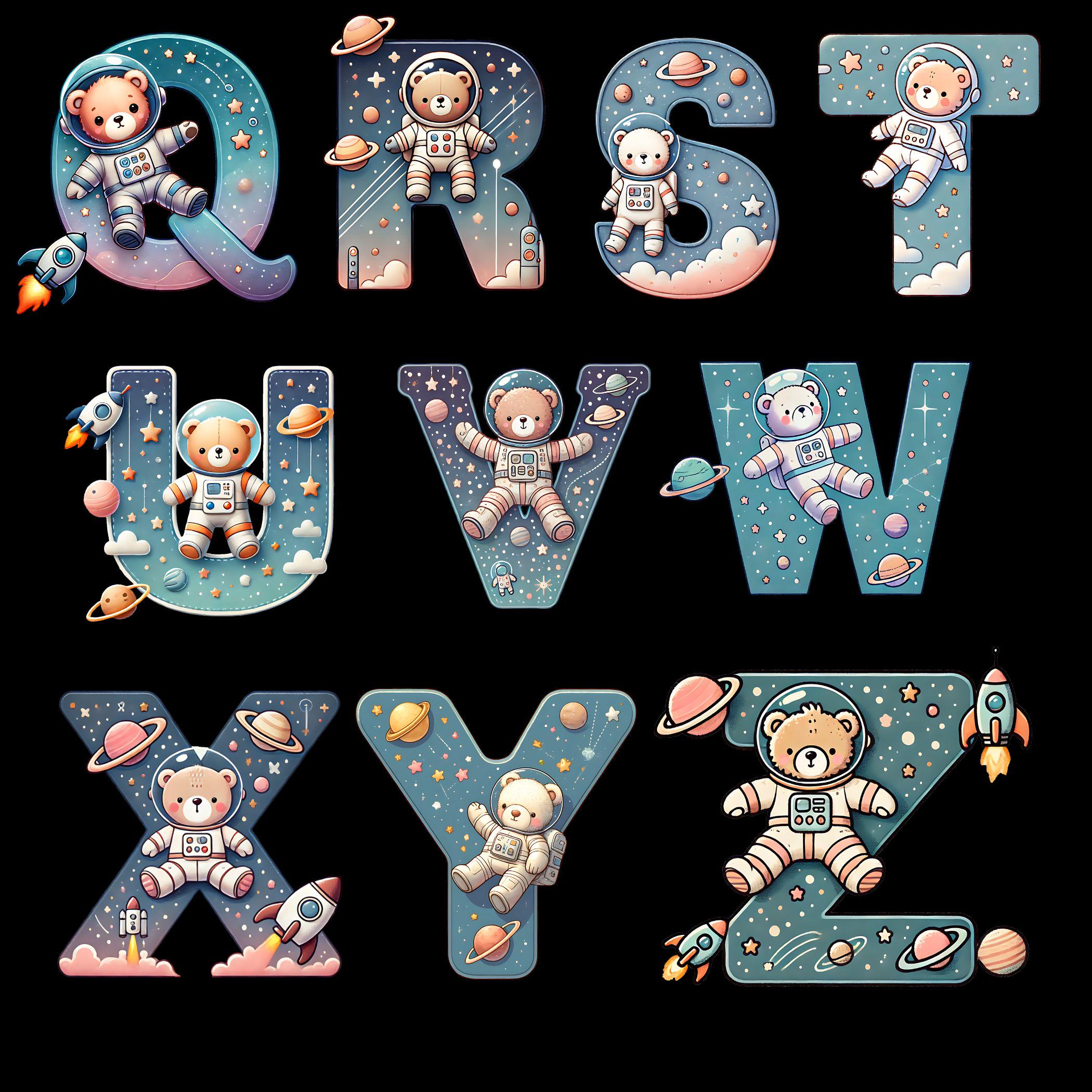 Astronaut Alphabet, Teddy Alphabet, Cute Space Alphabet, Space Explorer ...
