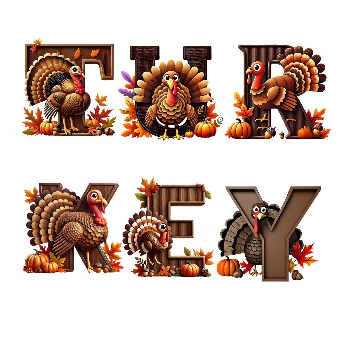 Thanksgiving Turkey Alphabet Clipart, Fall ABC Decor (PNG) - Etsy