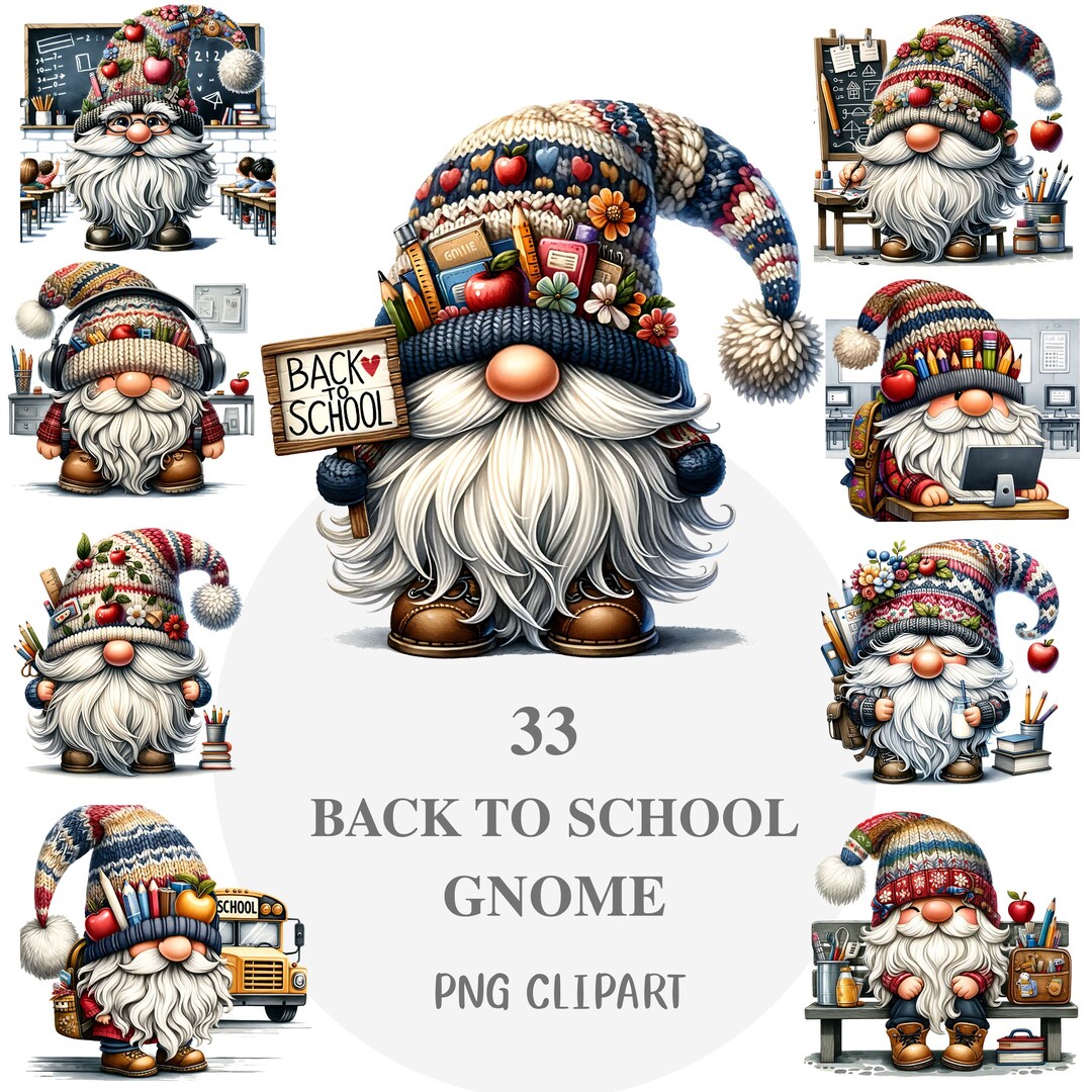 Back to School Gnome 33 Pngs, School Gnomes Clipart, Teacher Gnome Back ...
