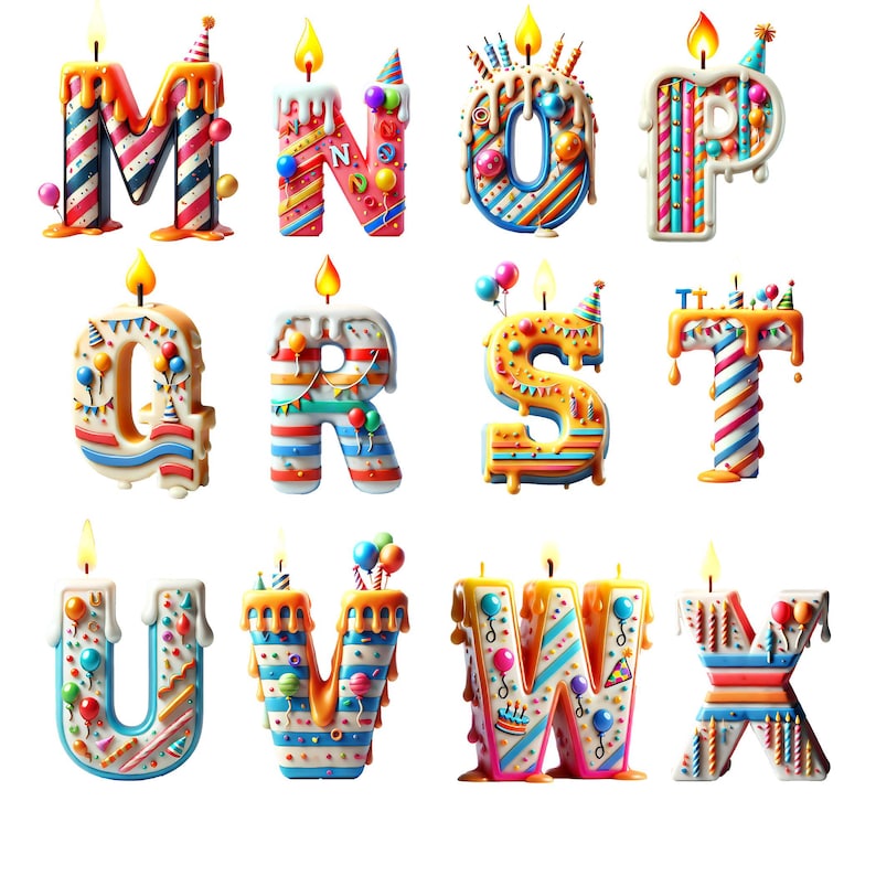 Birthday Candle Alphabet Clipart, Party Decoration (PNG) - Etsy